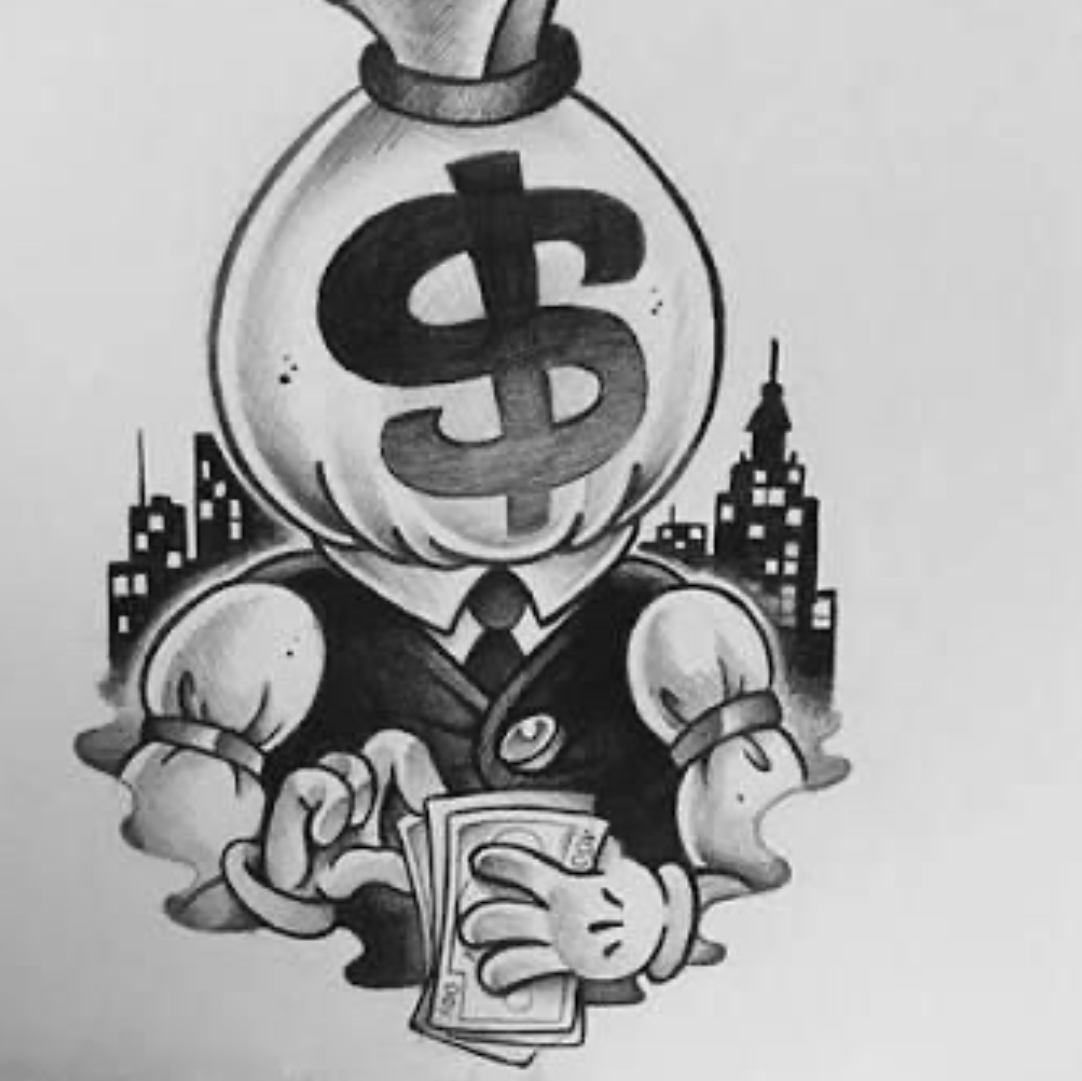 Monopoly Man With Money Bags Tattoo